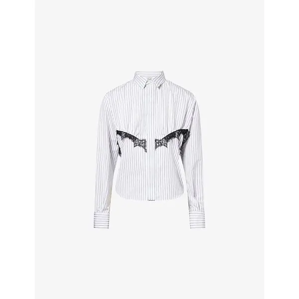 Sacai Lace-appliqué Pinstripe Cotton Poplin Shirt - Off White Stripe