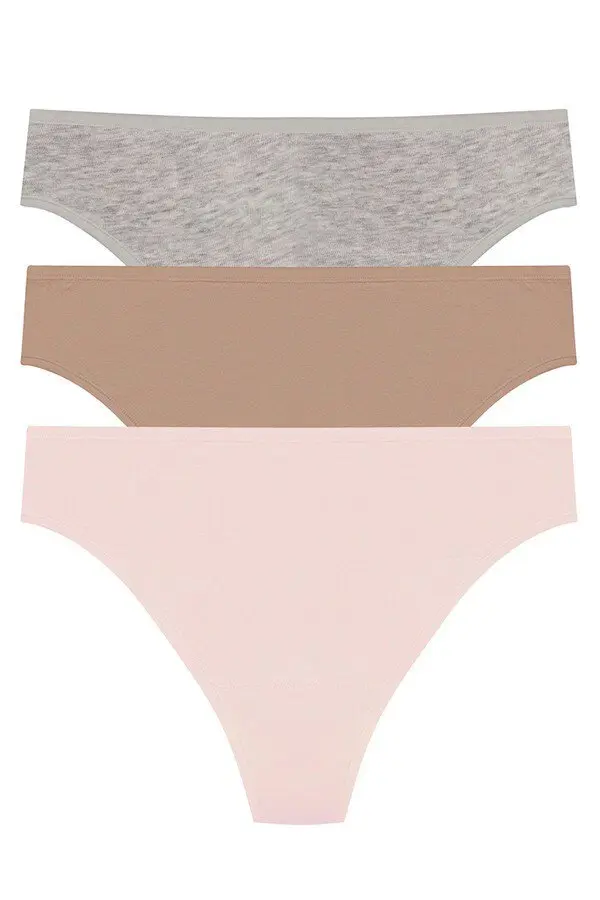 Natori Bliss Bare Cotton Thong 3-pack - Grey