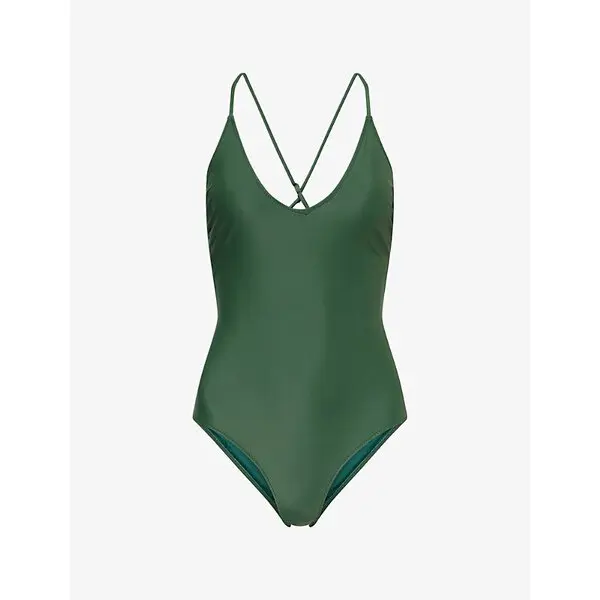 Verandah V-neck Cross-back One-piece Swimsuit - Emerald Green