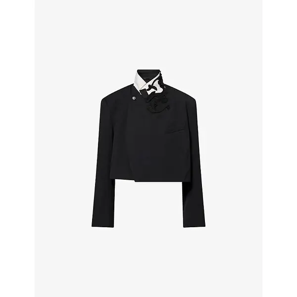Dries Van Noten Cropped Embroidered Wool Blazer - Black