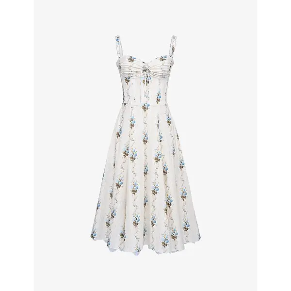 House Of Cb Rosalee Corset Cotton Midi Dress - Bluewildflower