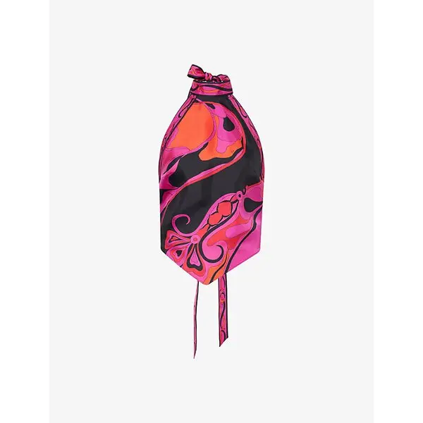 Emilio Pucci Halter-neck Printed Silk Top - Fuchsia Black