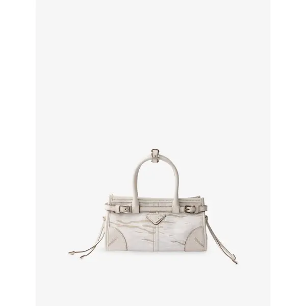 Prada Printed Linen And Leather Shoulder Bag - White