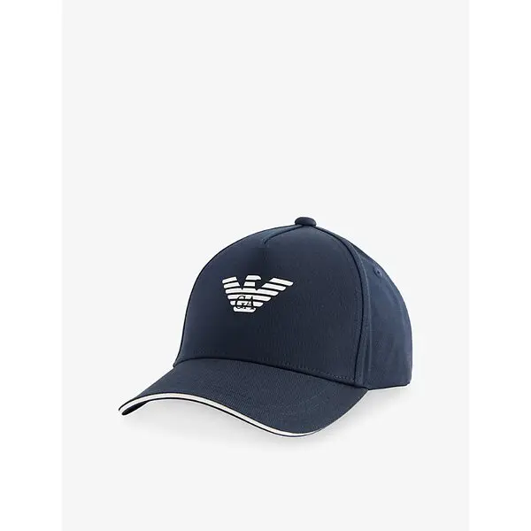 Emporio Armani Cotton Baseball Cap With Logo - Blu Navy