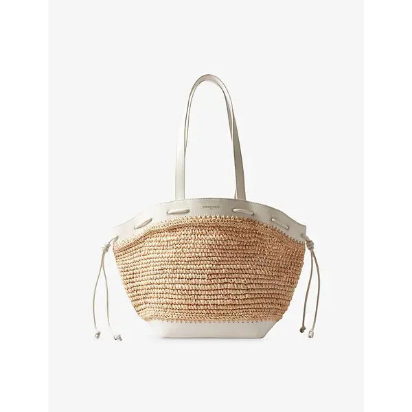 Claudie Pierlot Branded Raffia And Leather Tote Bag - Ecru