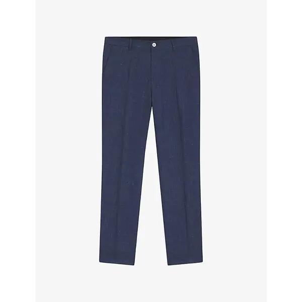 BOSS Slim-fit Mid-rise Linen-blend Trousers - Open Blue