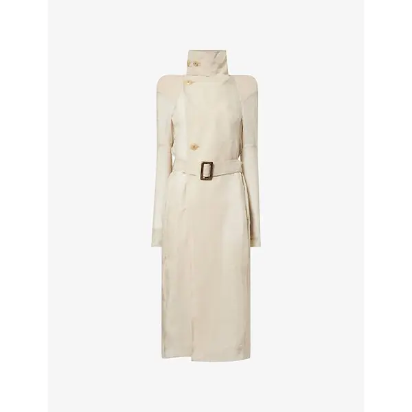 Rick Owens Maria Funnel-neck Silk Trench Coat - Sand