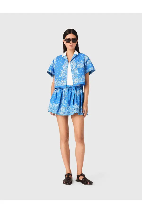 Maje Contrast Collar Printed Shirt - Blue