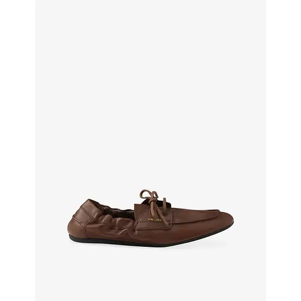Prada Antiqued Leather Boat Loafers - Brown
