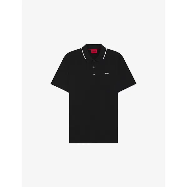 Hugo Contrast-trim Slim-fit Stretch-cotton Polo Shirt - Black