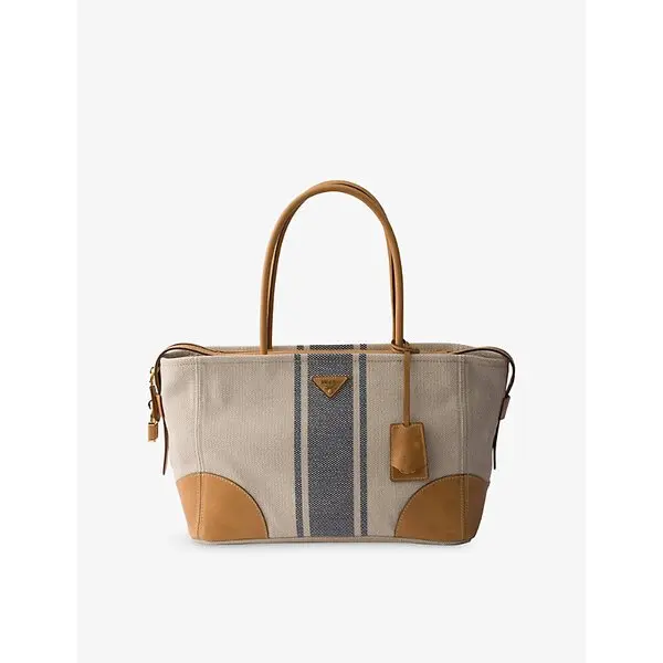 Prada Canvas And Leather Shopping Bag - Neutral