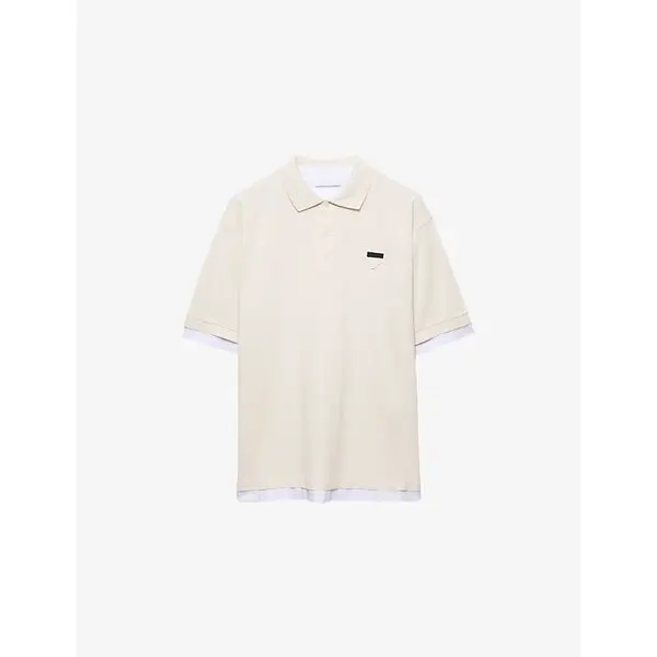 Prada Layered-effect Boxy-fit Cotton Polo Shirt - Neutral