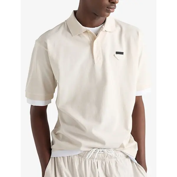 Prada Layered-effect Boxy-fit Cotton Polo Shirt - Neutral