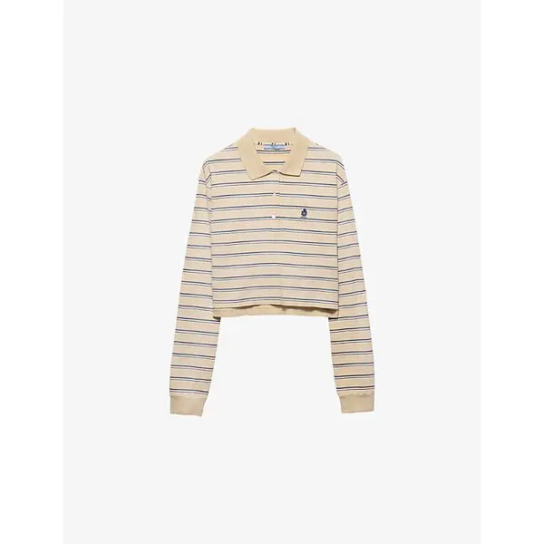 Prada Striped Piqué Cotton Polo Shirt - Neutral