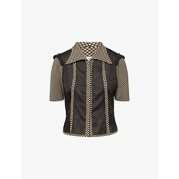MAISON MARGIELA Short-sleeve Collared Woven Shirt - Beige Black