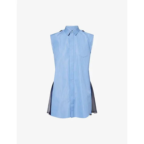 Sacai Striped Sleeveless Cotton-blend Mini Dress - Blue Stripe