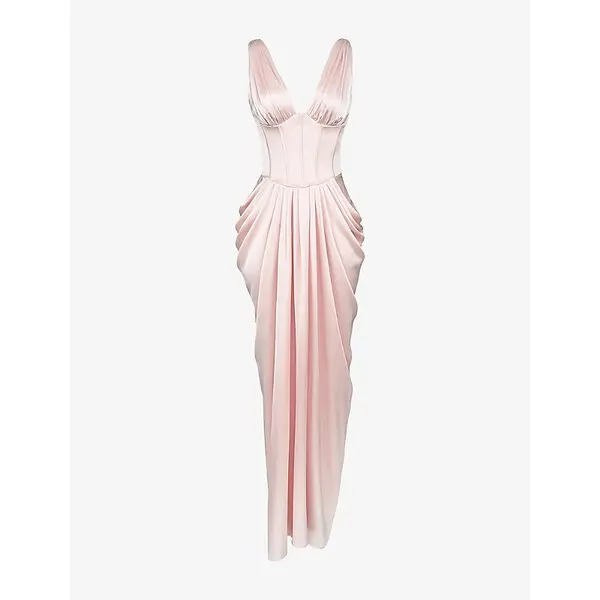 House Of Cb Corset Satin Maxi Dress - Pink