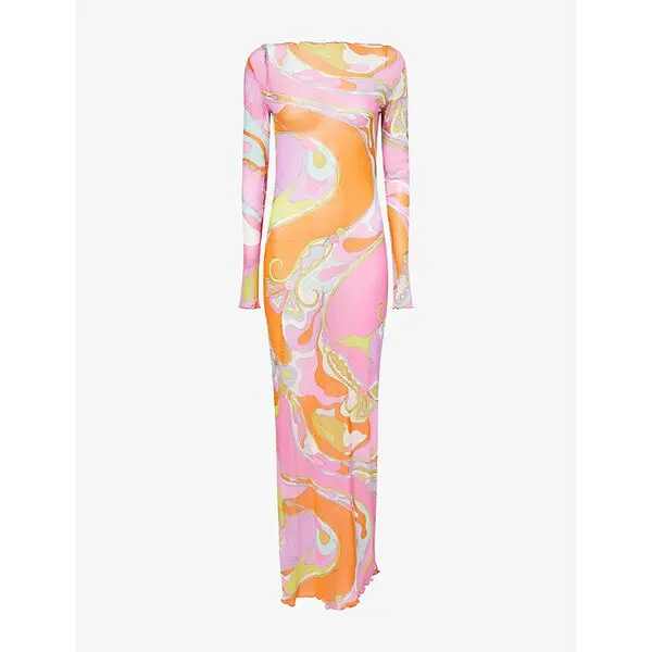 Emilio Pucci Long-sleeve Printed Tulle Maxi Dress - Multicolor