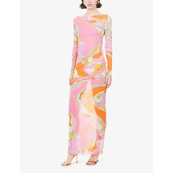 Emilio Pucci Long-sleeve Printed Tulle Maxi Dress - Multicolor