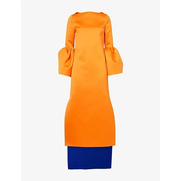 ROKSANDA Silk Maxi Dress With Puff Sleeves - Orange / Blue