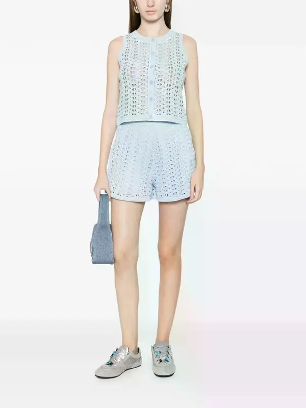 Sandro High-waisted Beaded Crochet Flare Shorts - Blue