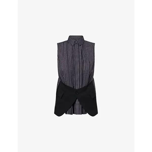 Sacai Striped Panelled Suiting Shirt - Navy Stripe Black