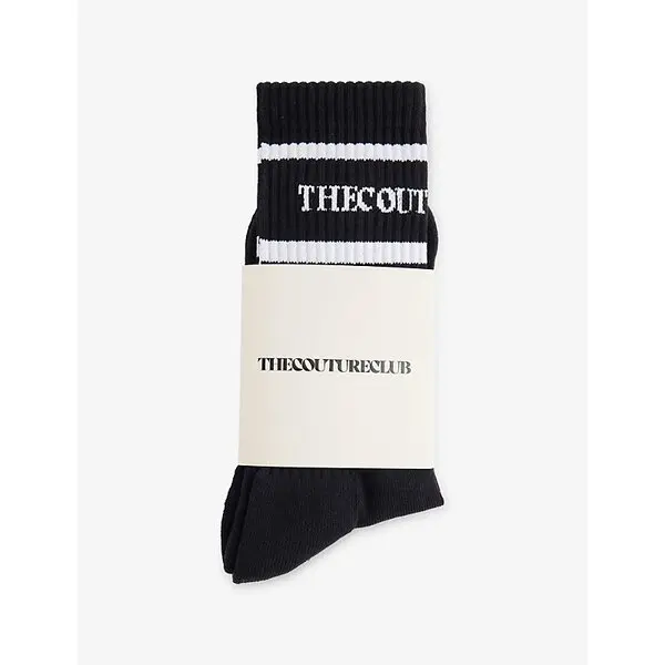 THE COUTURE CLUB Logo Ribbed Cotton-blend Socks - Black