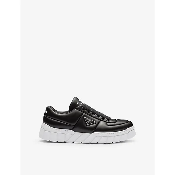 Prada Logo-plaque Padded Leather Low-top Trainers - Black