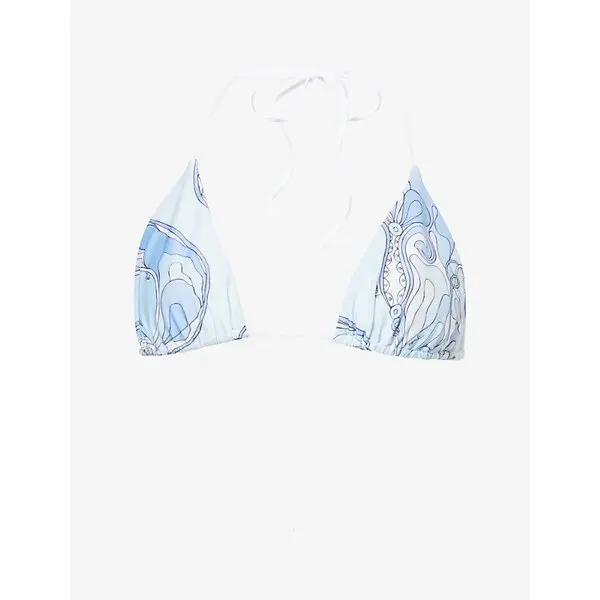 Emilio Pucci Orchidee Printed Triangle Bikini Top - Pale Blue