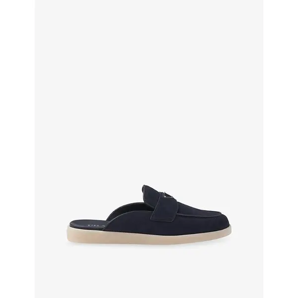 Prada Triangle-logo Suede Mules - Blue