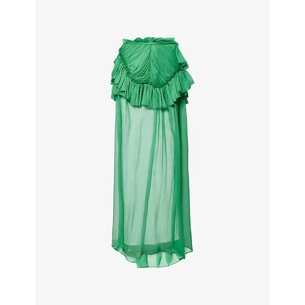 Dries Van Noten Silk Maxi Skirt With Ruffle Detail - Green