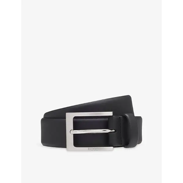BOSS Logo Buckle Leather Belt - Black