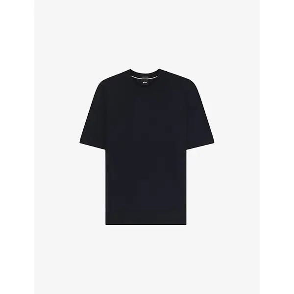BOSS Short-sleeve Virgin-wool Jumper - Dark Blue