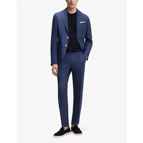 BOSS Short-sleeve Virgin-wool Jumper - Dark Blue