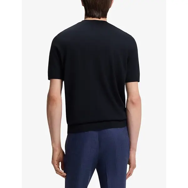 BOSS Short-sleeve Virgin-wool Jumper - Dark Blue
