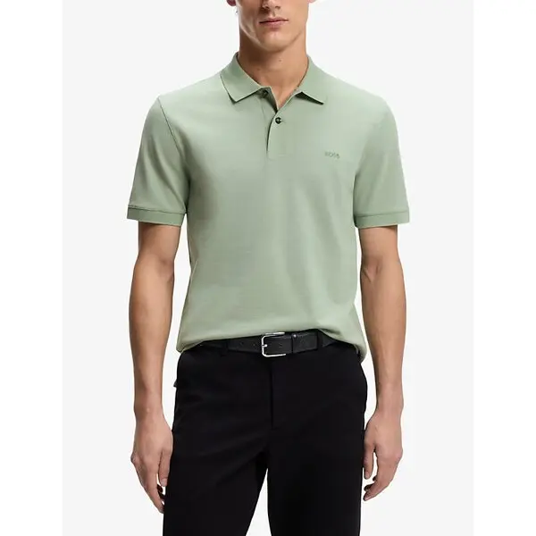 BOSS Pallas Logo-embroidered Cotton-piqué Polo Shirt - Open Green