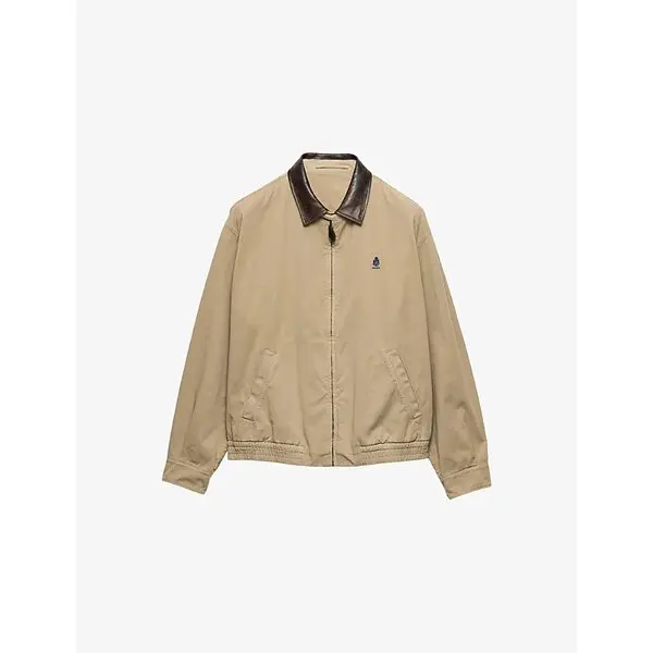 Prada Leather-collar Cotton-garbadine Jacket - Neutral