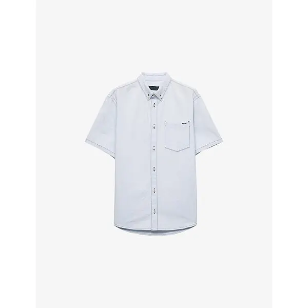 Prada Brand-embroidered Chest-pocket Cotton-chambray Shirt