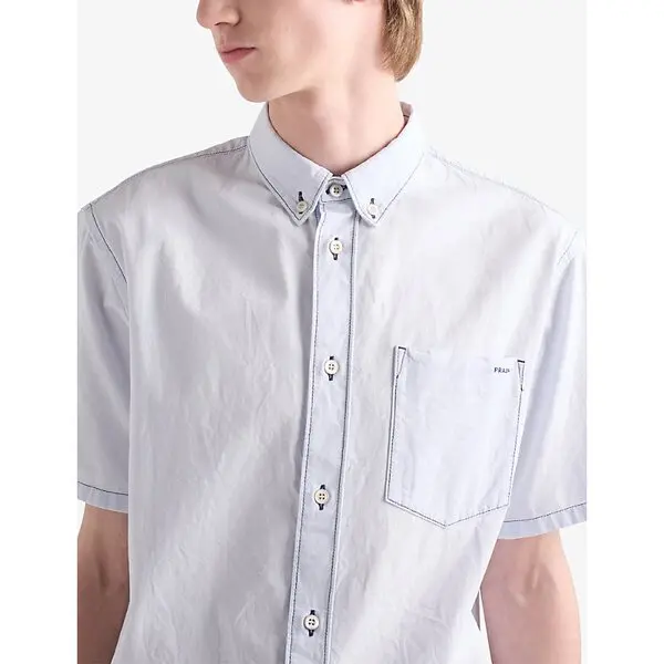 Prada Brand-embroidered Chest-pocket Cotton-chambray Shirt