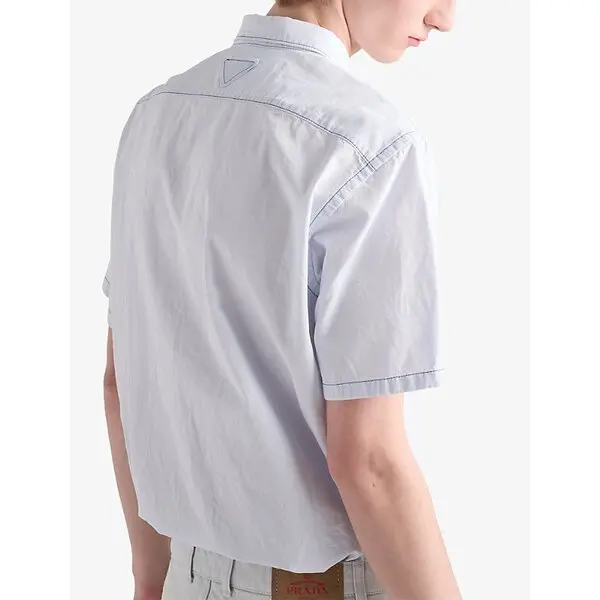 Prada Brand-embroidered Chest-pocket Cotton-chambray Shirt