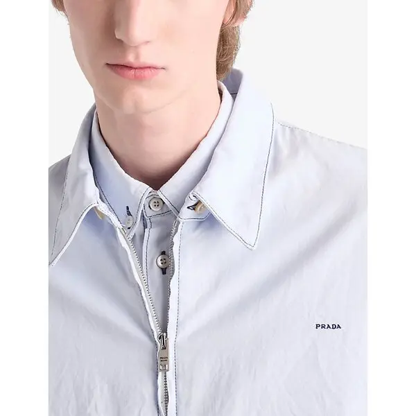 Prada Brand-embroidered Chest-pocket Cotton-chambray Shirt