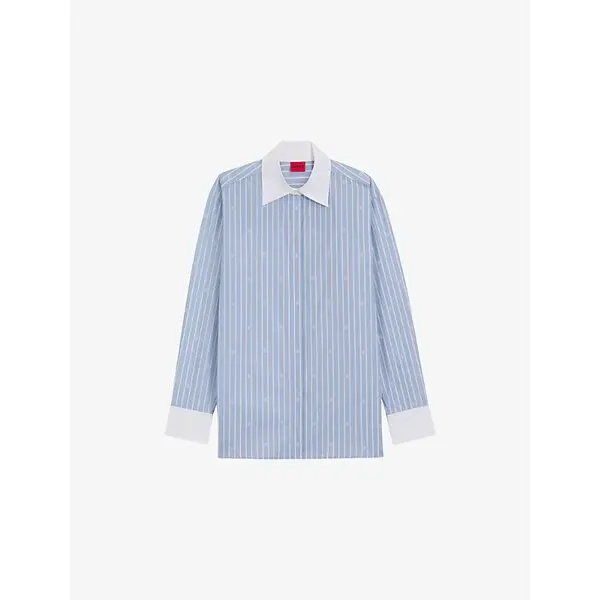 Hugo Oversized-fit Stacked-logo Cotton-poplin Blouse