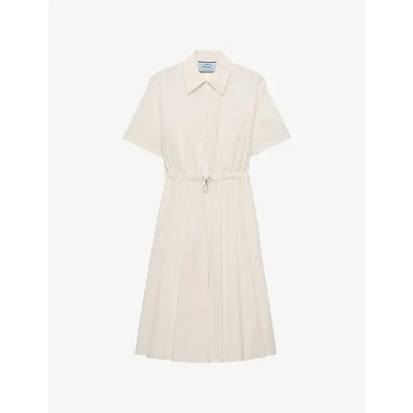 Prada Short-sleeved Technical Cotton-blend Midi Shirt Dress - Neutral