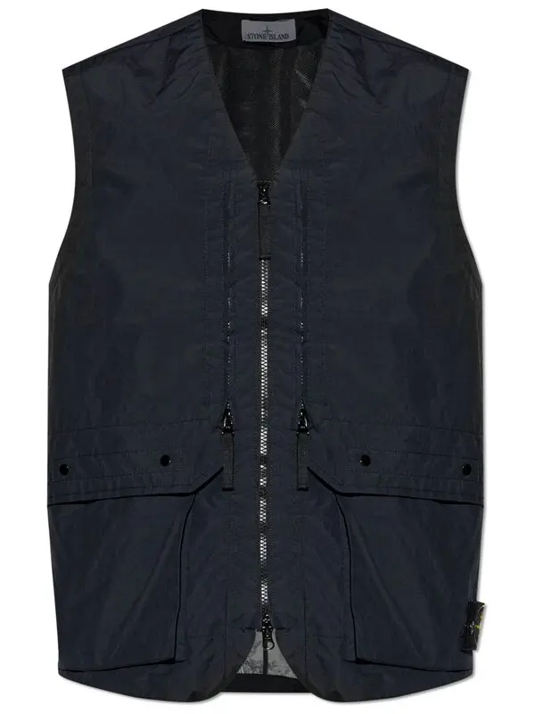 Stone Island V-neck Nylon Vest - Blue