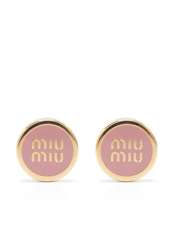 Miu Miu Enamel Logo Stud Earrings - Pink & Purple