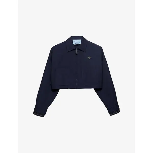 Prada Cropped Poplin Blouson Jacket - Blue