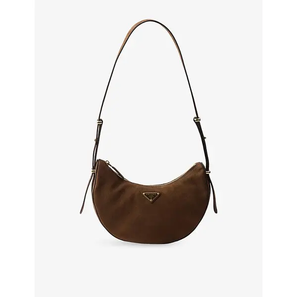Prada Arqué Small Suede Shoulder Bag - Brown