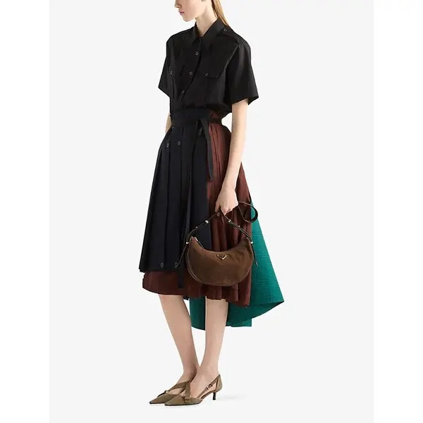 Prada Arqué Small Suede Shoulder Bag - Brown