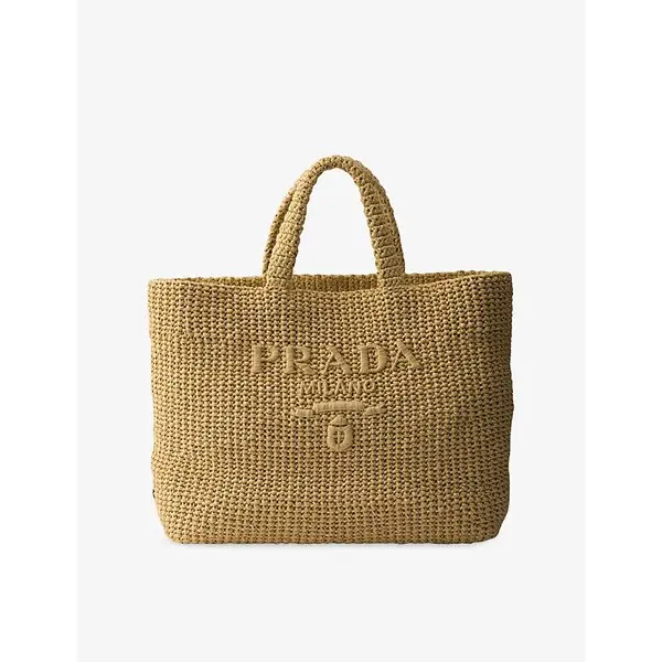 Prada Logo-embroidered Crochet Tote Bag - Neutral