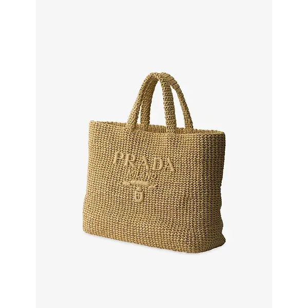 Prada Logo-embroidered Crochet Tote Bag - Neutral